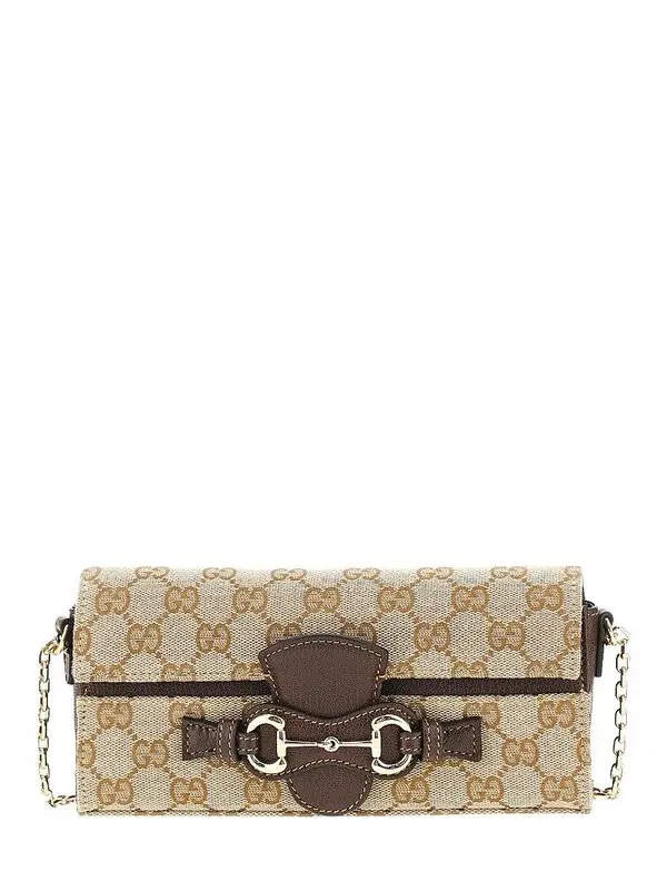 Gucci Gg Canvas Clutch With Horsebit Detail - Brown