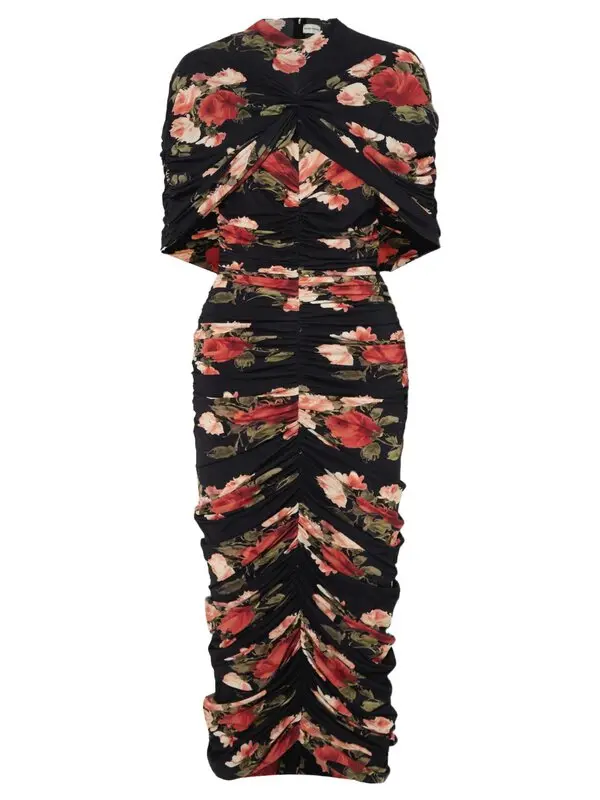 Magda Butrym Ruched Layered Floral-print Jersey Maxi Dress - No