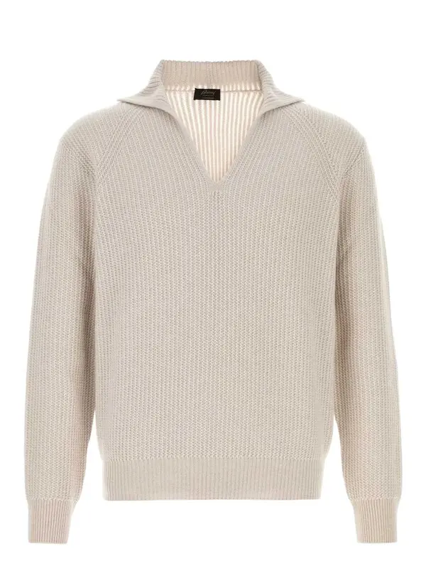 Brioni Light Grey Cashmere Polo Shirt - Gray