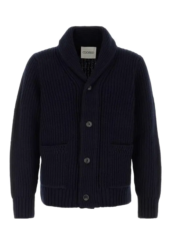 Closed Shawl Collar Ribbed Cardigan - Navy