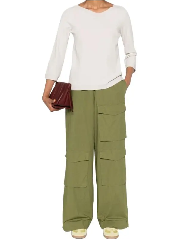 D.exterior V-neck Long Sleeve Top - Multicolor