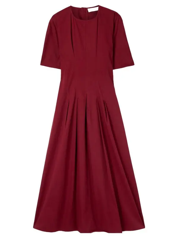 Proenza Schouler Ainsley Pleated Brushed Cotton-blend Twill Midi Dress - Red
