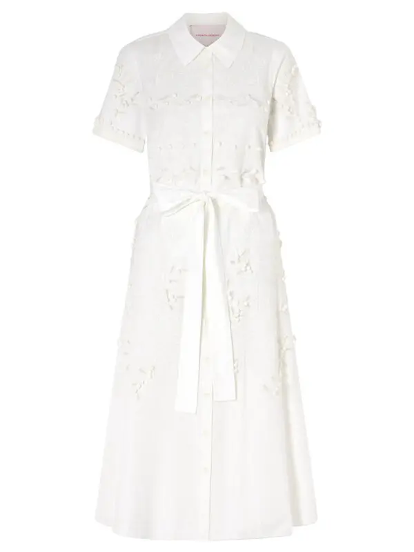 Carolina Herrera Belted Embroidered Cotton-blend Poplin Midi Shirt Dress - No