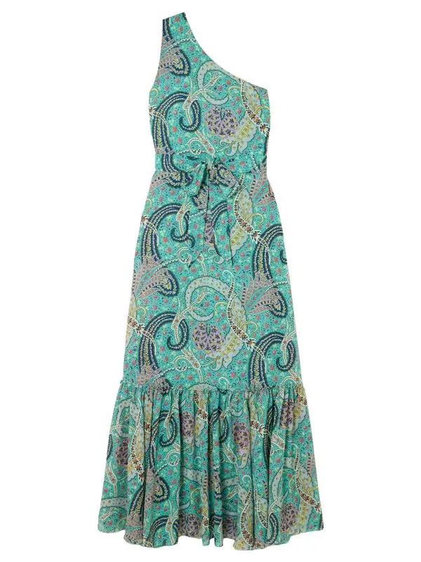Etro One-shoulder Belted Printed Satin-jacquard Maxi Dress - No