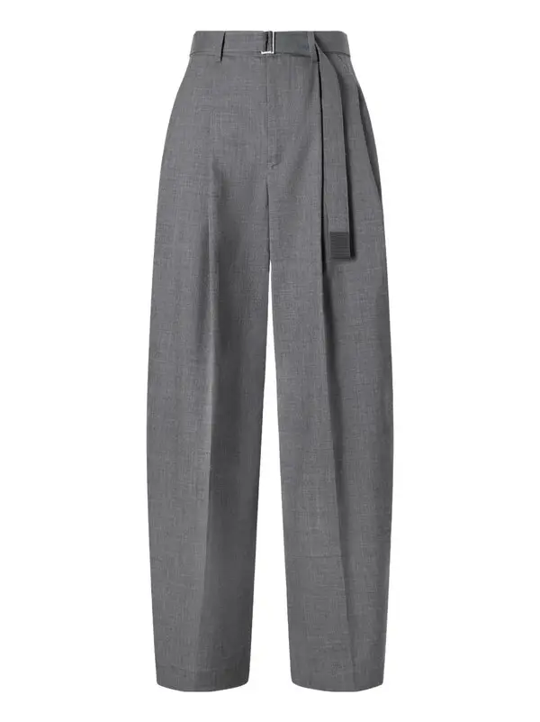Sacai Belted Pleated Twill Wide-leg Pants - No