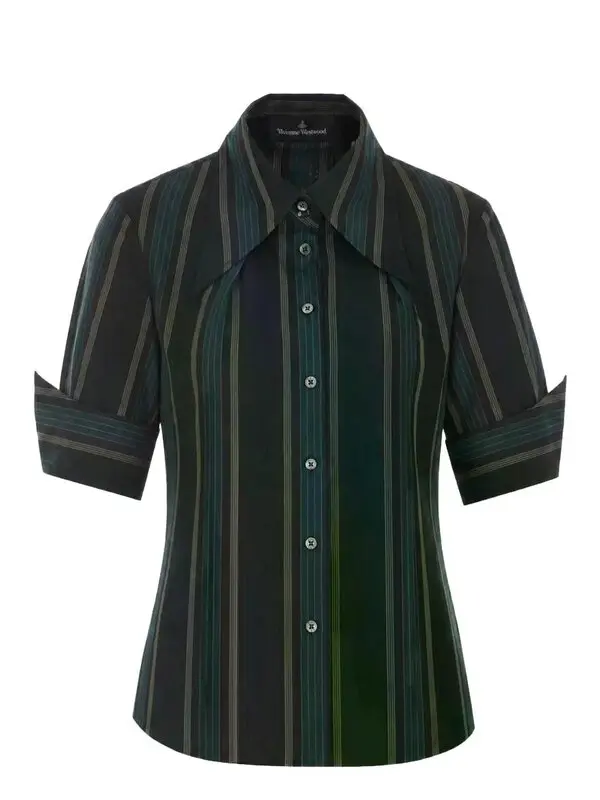 VIVIENNE WESTWOOD Stripe-pattern Pointed-collar Shirt - Black
