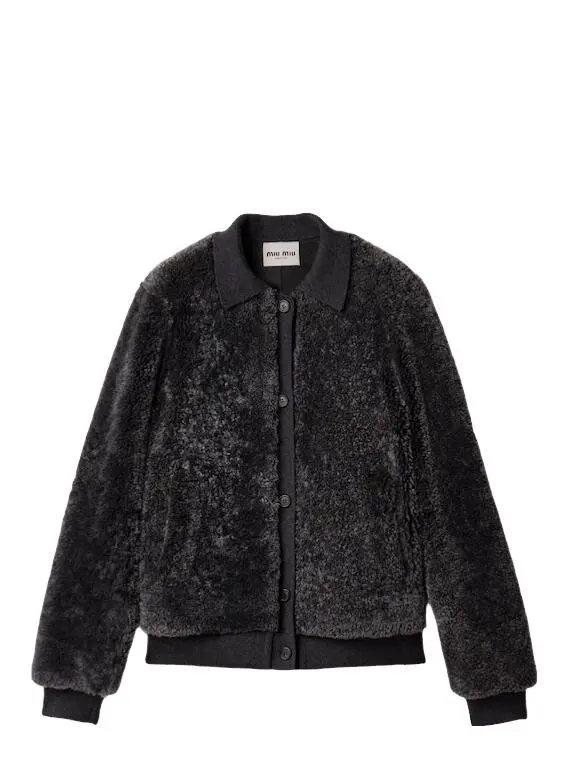 Miu Miu Shearling And Knit Blouson Jacket - Grey