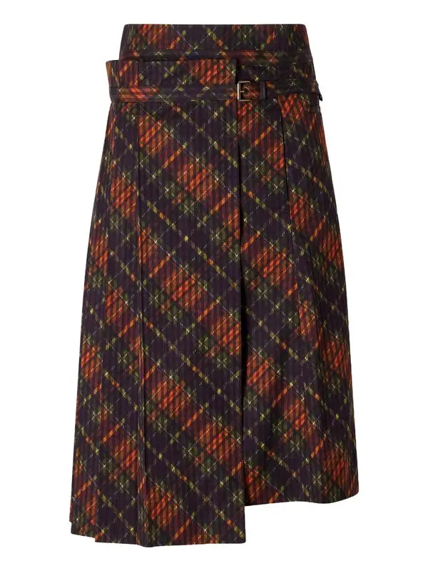 Dries Van Noten Checked Pleated Cotton Midi Skirt - No