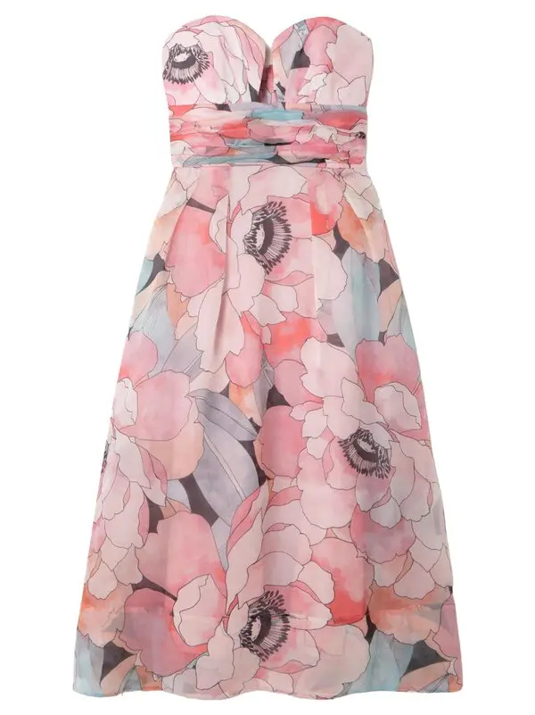 Rebecca Vallance Strapless Gathered Floral-print Silk-organza Midi Dress - No