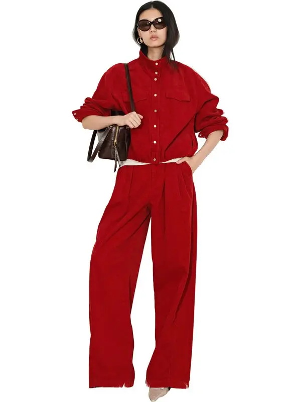 Fabrique Honora Balloon Jacket In 100% Cotton Corduroy - Red