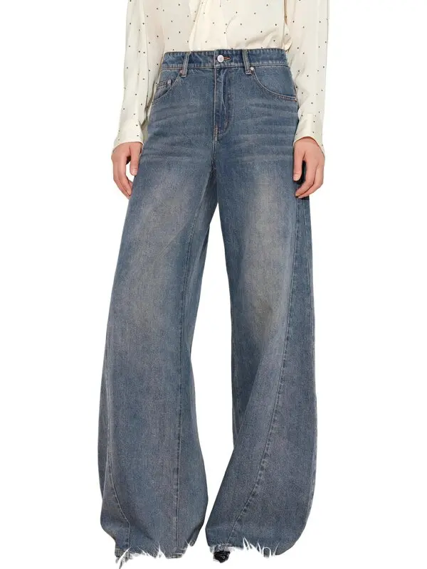 Fabrique Hazel Vintage Deconstructed Barrel Leg Jeans In 100% Cotton Denim - Blue