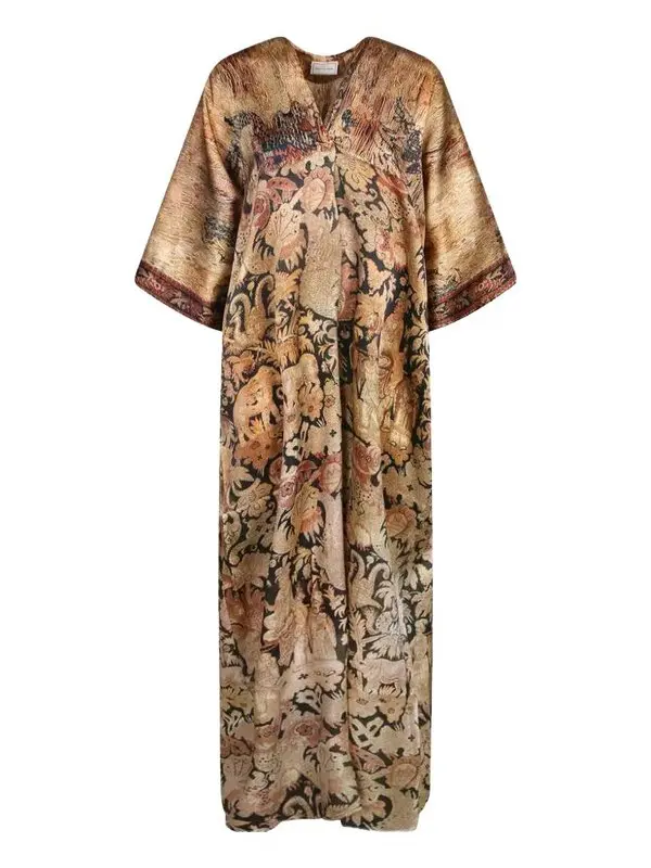 PIERRE-LOUIS MASCIA Tapestry-print V-neck Maxi Dress - Neutrals