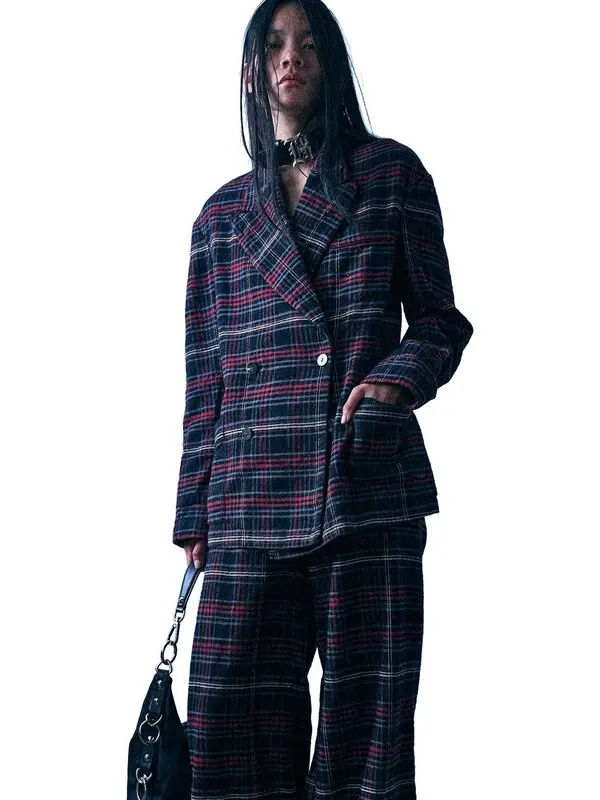 R13 Double Breasted Peak Lapel Ragged Blazer With Piping - Multi
