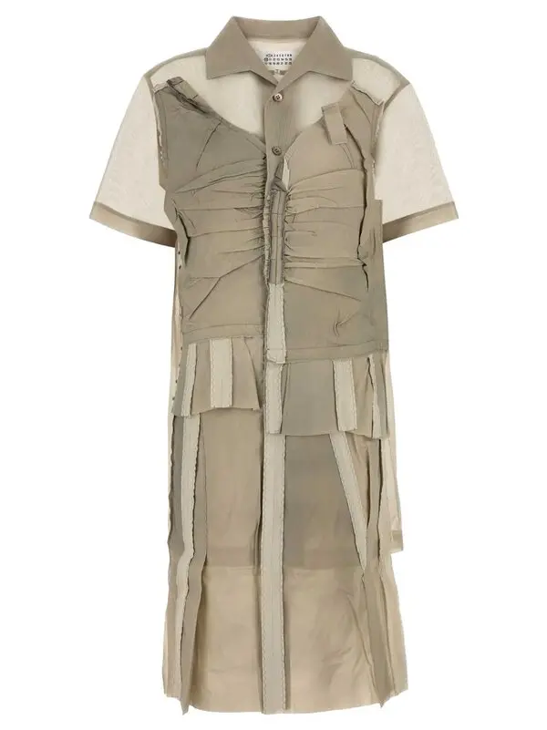 MAISON MARGIELA Cappuccino Mesh Shirt Dress - Brown
