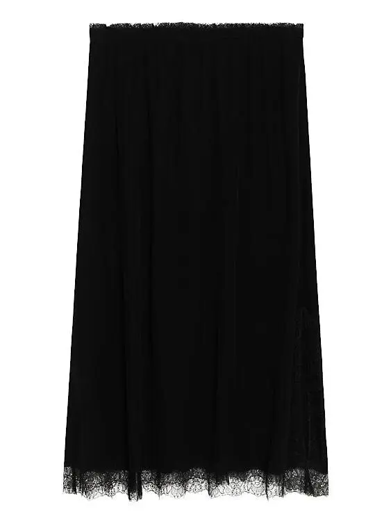 Zadig&Voltaire Jarvis Lace-hem Woven Midi Skirt - Black