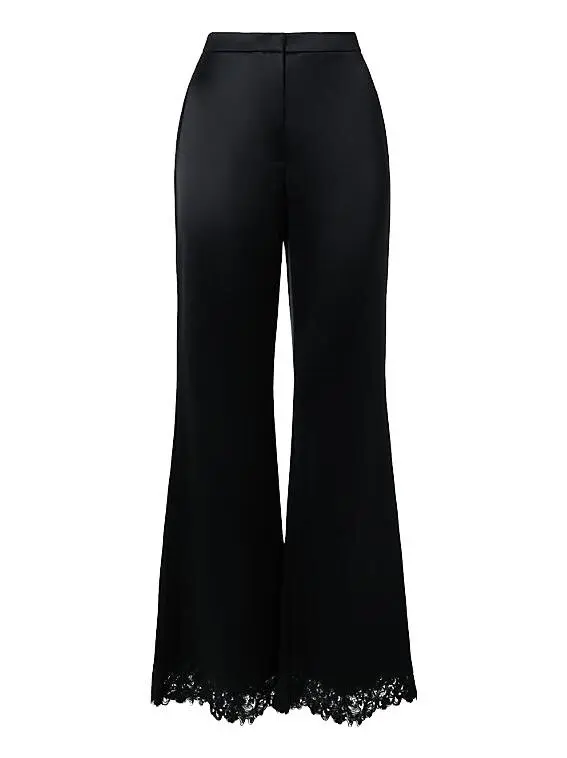 MALINA Marine Lace-hem High-rise Satin Trousers - Black