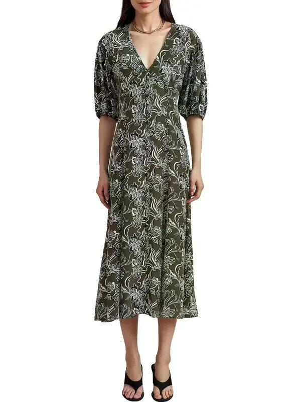LA LIGNE Florence Floral-print Dress - Grey