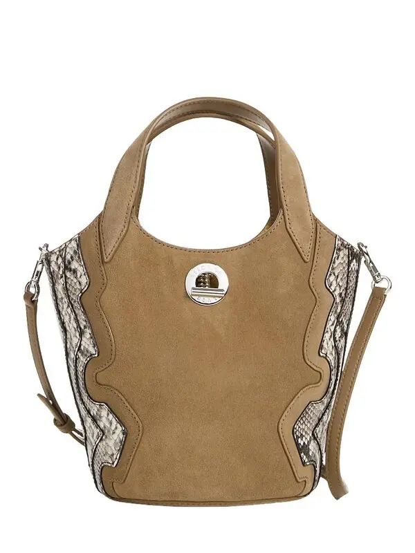 Veronica Beard Anchor Suede & Snake Embossed Leather Crossbody Bag - Bark Multi