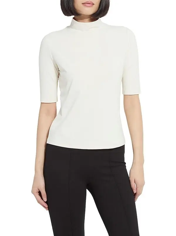 Lyssé Clara Mock Neck Elbow Sleeve Top - Macadamia