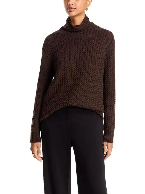 Lafayette 148 New York Cashmere Cable Knit Stand Collar Sweater - Truffle