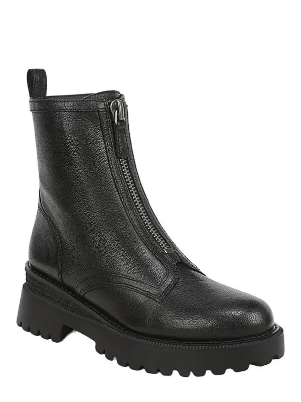 Sam Edelman Grove Zip Front Leather Ankle Boots - Black