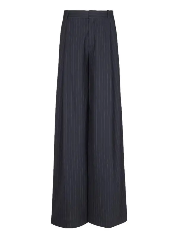 Balmain Wide Pinstripe Wool Pants - Black