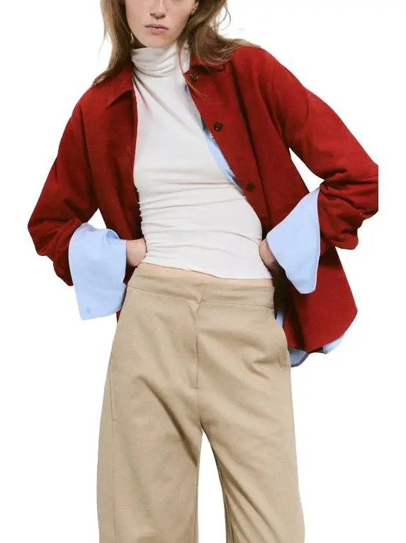 Mango Oversized Suede Leather Shirt - Red