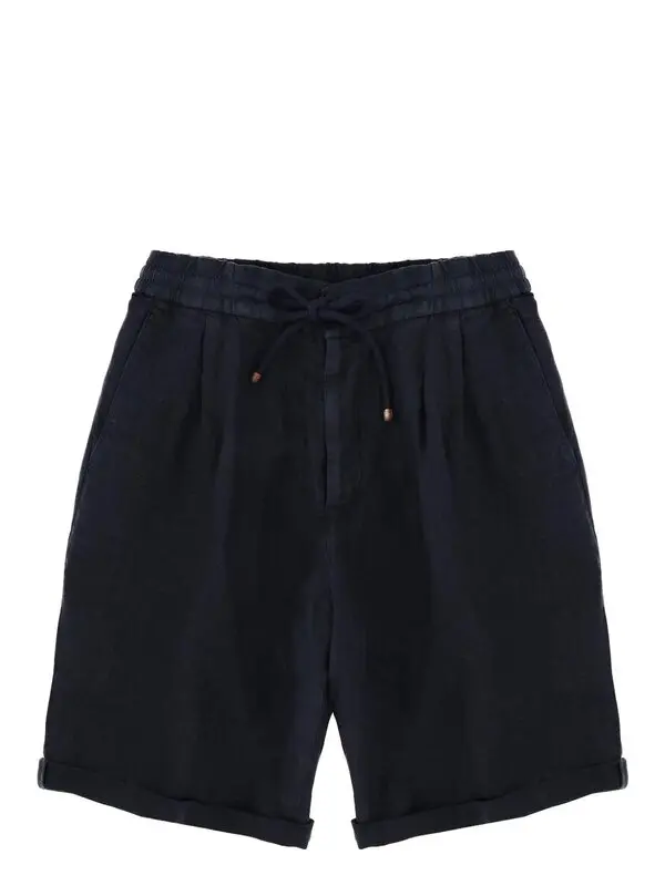 Brunello Cucinelli Linen Bermuda Shorts With Elastic Waist - Black
