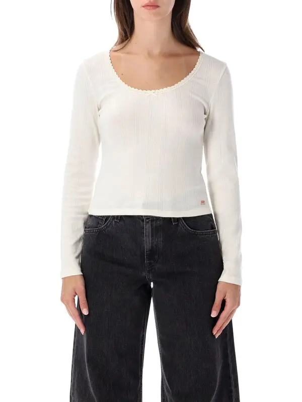 LEVI'S Lace-trim Ribbed Long Sleeve Top - Bianco