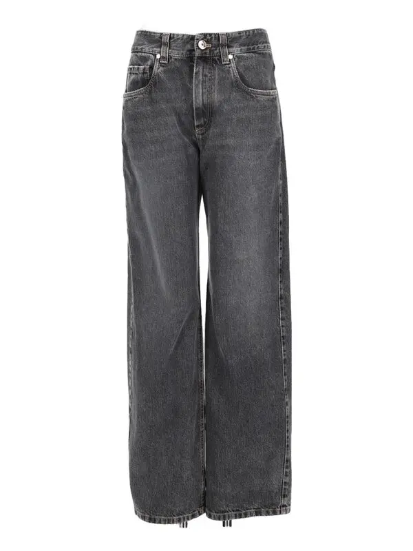 Brunello Cucinelli Contemporary Loose Denim Pants With Monile Trim - Grey