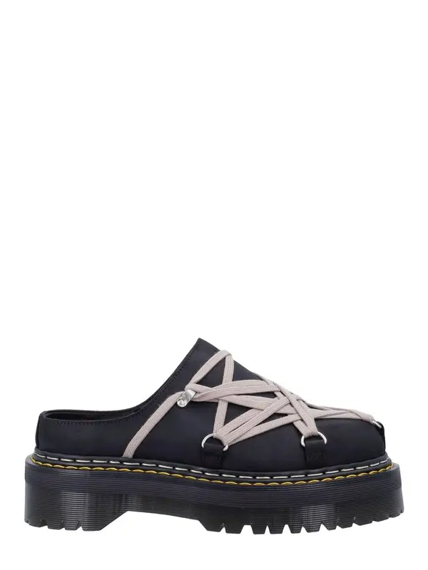 DR. MARTENS X RICK OWENS Megalace Leather Wraparound Slip-on Flat With Quad Platform Sole - Nero