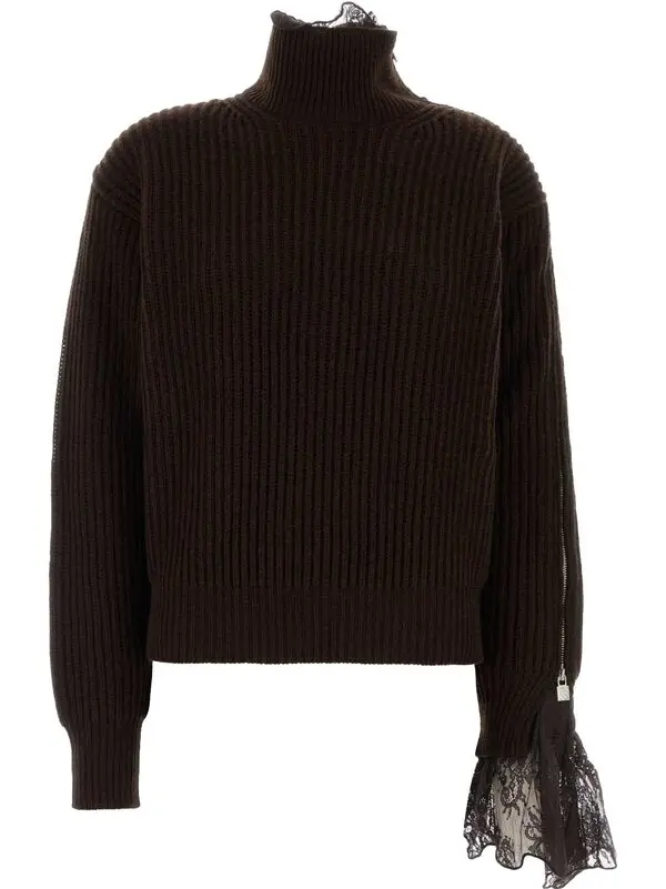 Giuseppe Di Morabito Zip-up Sweater With Lace Details - Brown
