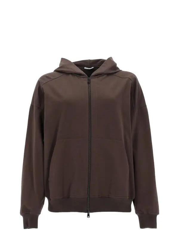 Brunello Cucinelli Hooded Sweatshirt In Stretch Cotton - Brown