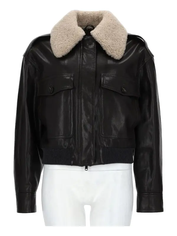 Brunello Cucinelli Dark Leather Bomber Jacket - Brown