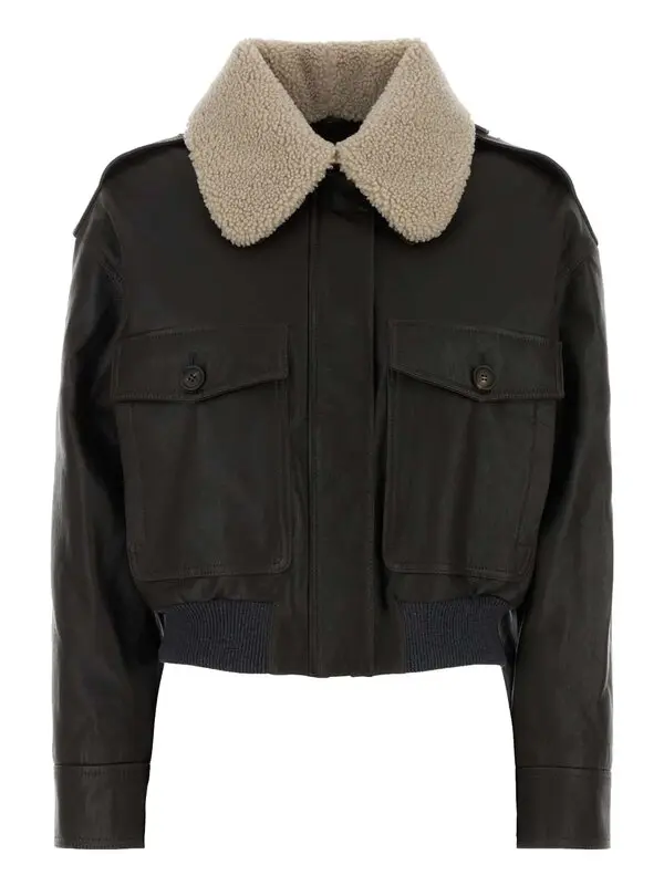 Brunello Cucinelli Dark Leather Bomber Jacket - Brown