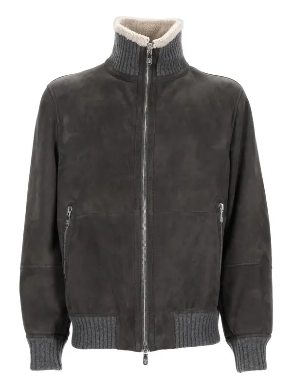 Brunello Cucinelli Leather Bomber Jacket - Grey