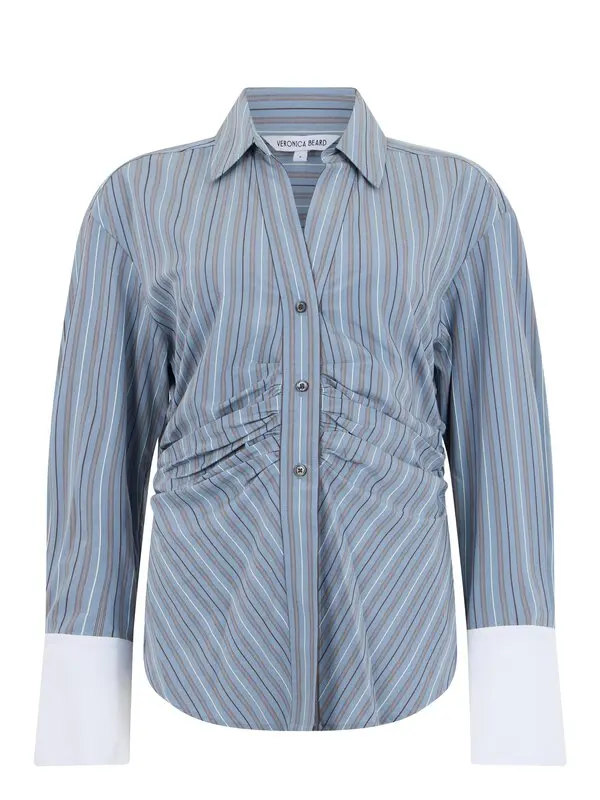 Veronica Beard Striped Long-sleeve Shirt With Contrast White Cuffs - Blue