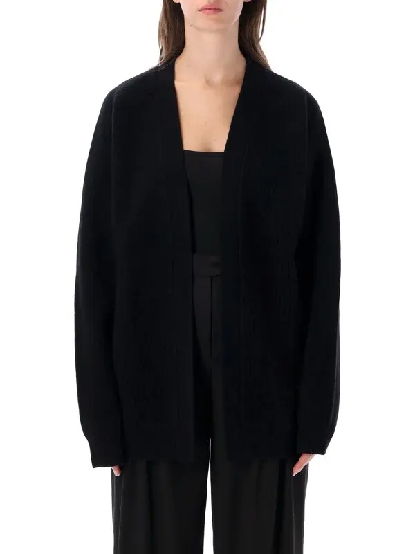 RHEA Ribbed Open-front Longline Cardigan - Nero