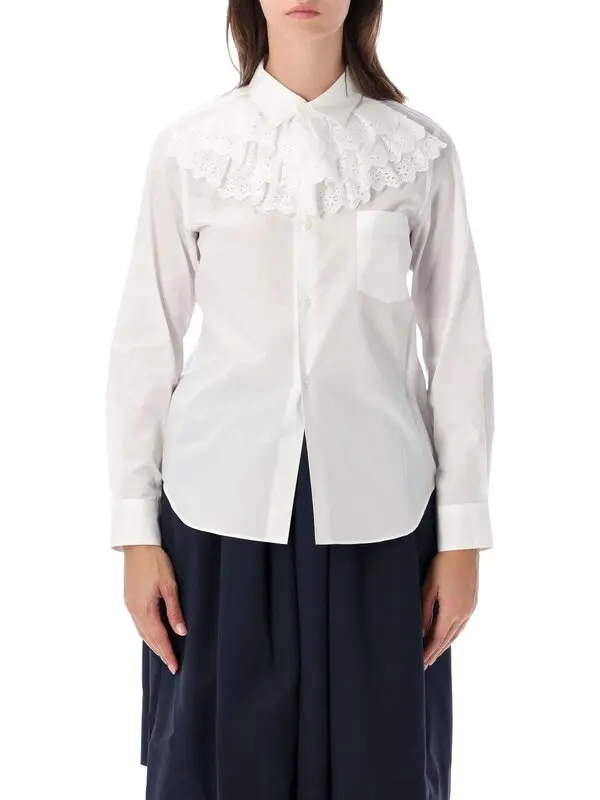 Comme Des Garçons Lace Bib Sheer Button-up Shirt - Bianco