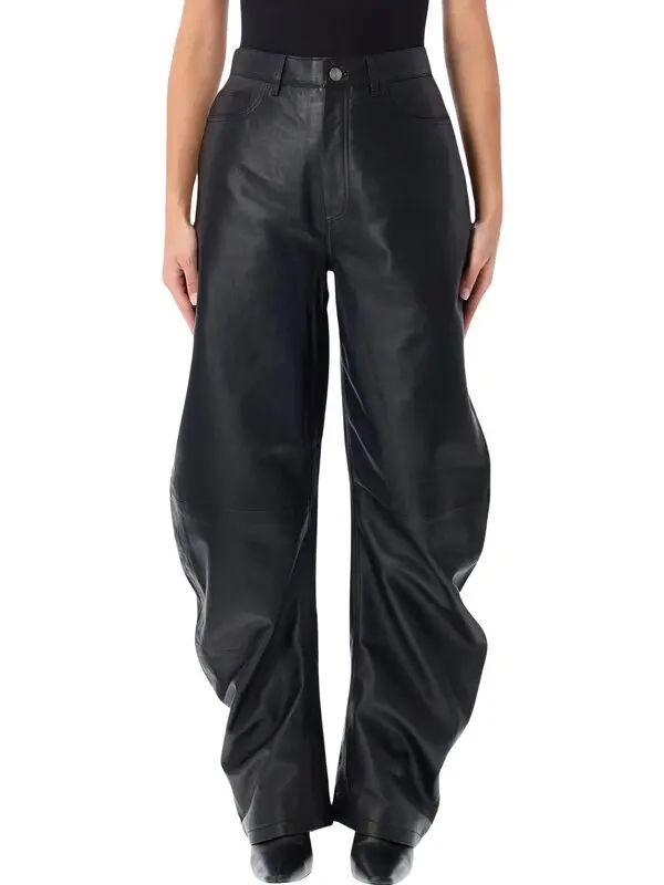 ROTATE BY BIRGER CHRISTENSEN Wide-leg Leather Trousers - Nero