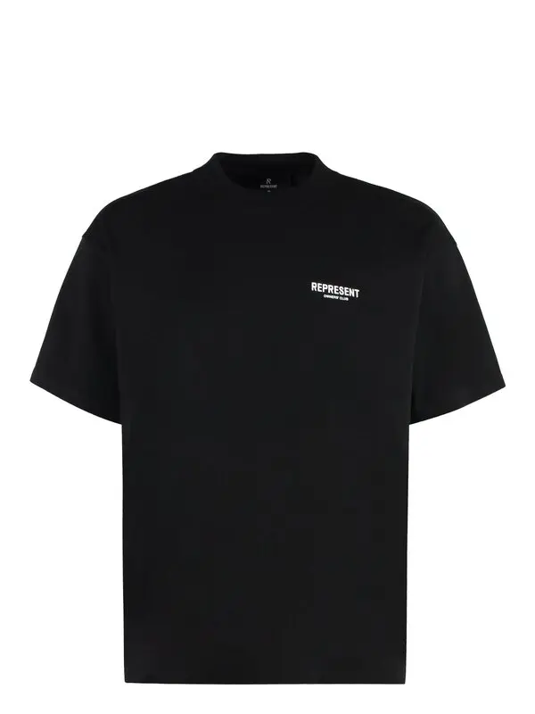REPRESENT Cotton Crew-neck T-shirt With Back Maxi Print - Black