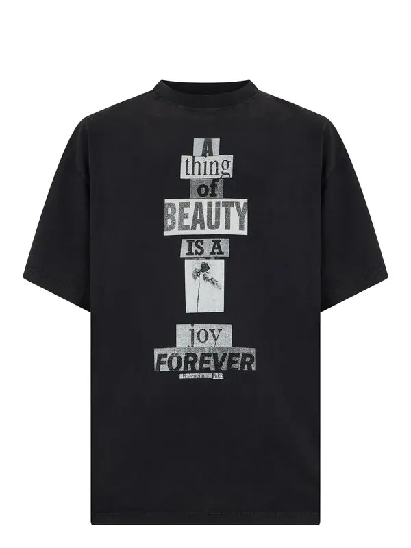 Balenciaga Style Cotton T-shirt With Back Graphic Print - Black