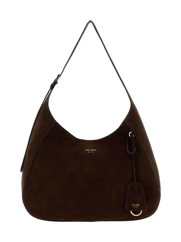 Prada Dark Suede Large Boogie Shoulder Handbag - Brown