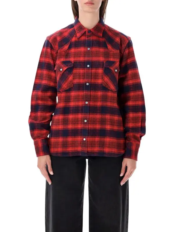 FORTELA Plaid Flannel Shirt Jacket With Snap Front - Rosso
