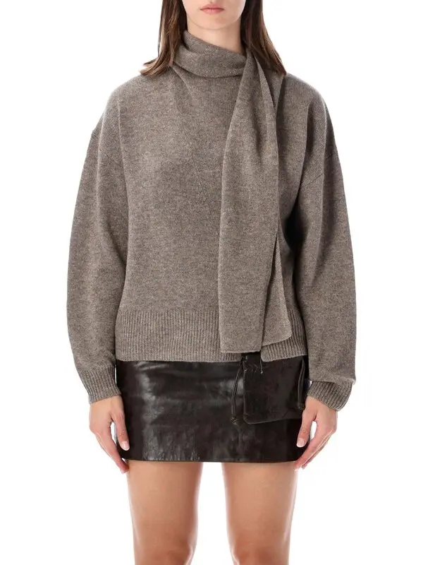 THE GARMENT Wool Cashmere Turtleneck Sweater With Scarf - Mashroom