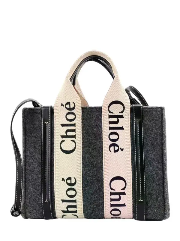 Chloé Woody Recycled Felt With Leather And Canvas Small Tote Bag - Grey
