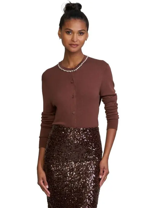 ELLE COLLECTION Gem Detail Cardigan - Latte