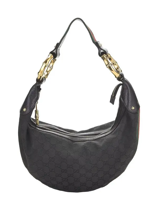 Gucci Gg Bamboo Banana Hobo - Black