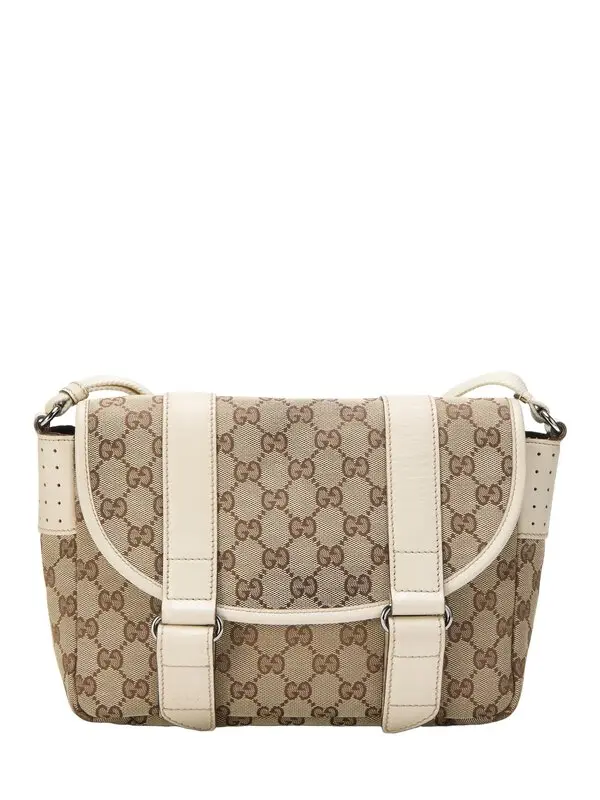 Gucci Cream Original Gg Buckle Flap Messenger - White