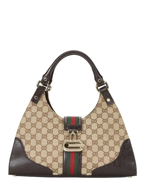 Gucci Original Gg Canvas Web Junco Shoulder Bag - Beige